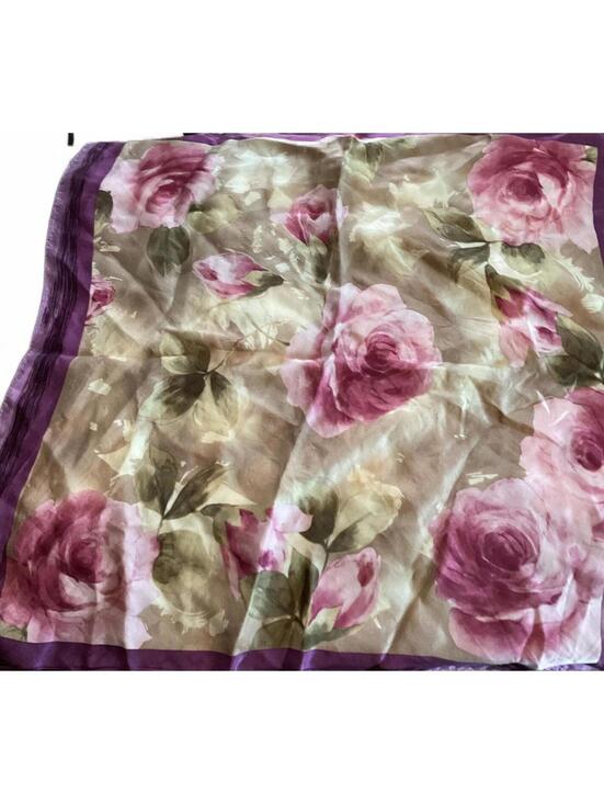 Accessories | Elegant Floral Silk Scarf With Purple Border 2 X 20 ...